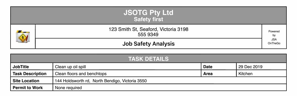 JSA Example – Overview - JSA On The Go